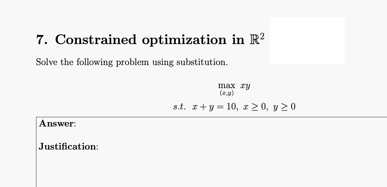 Solved 7. Constrained optimization in R2 Solve the following | Chegg.com