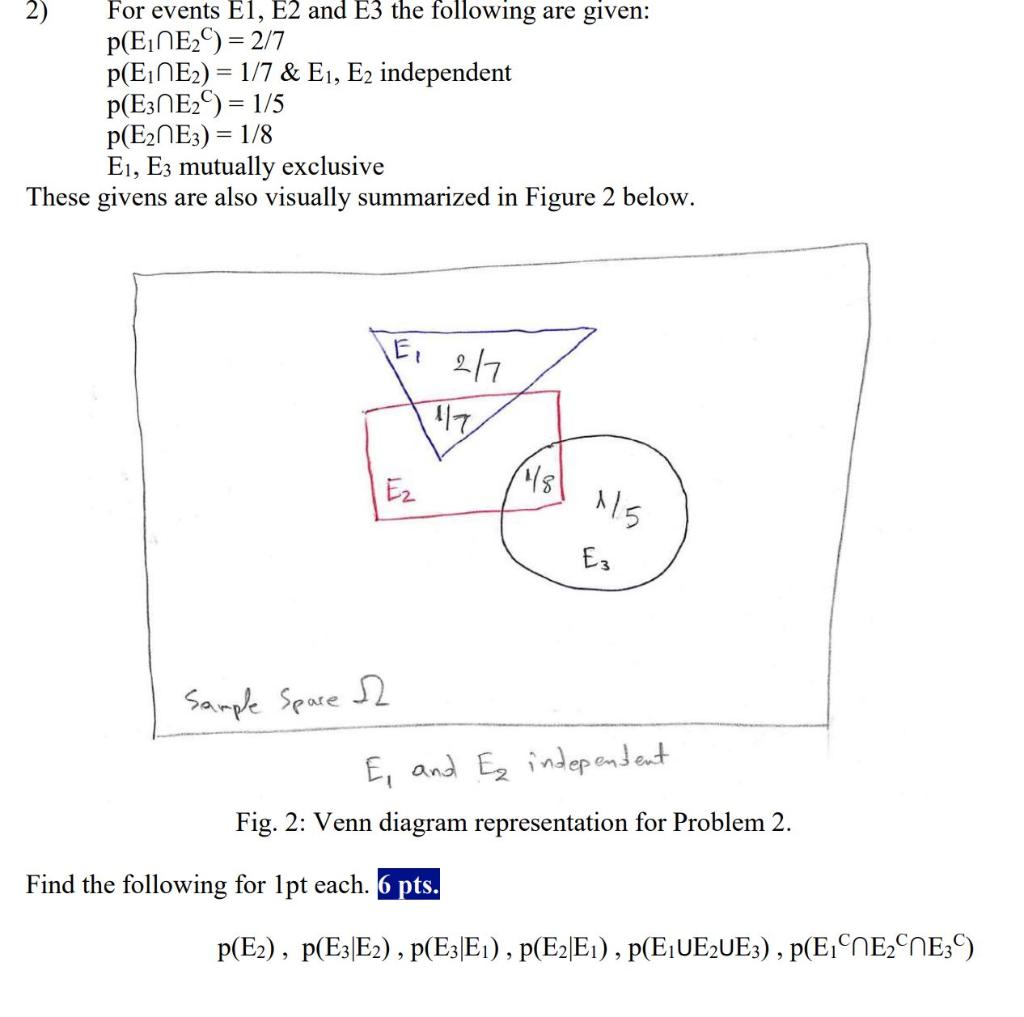 Solved 2) For events E1, E2 and E3 the following are given: | Chegg.com