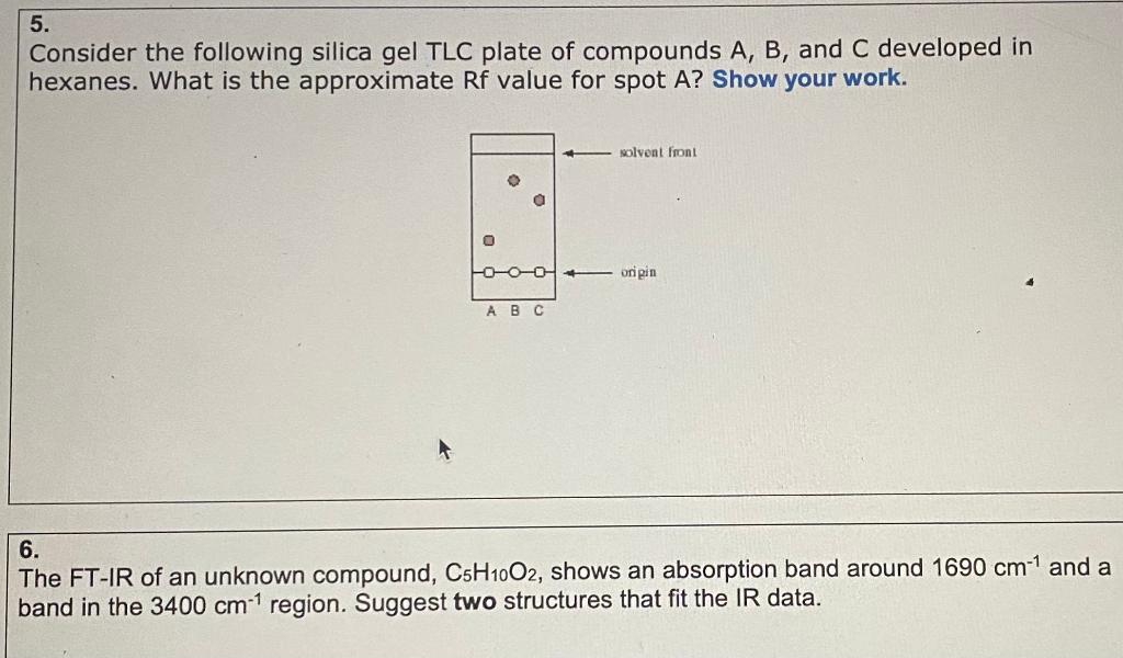 Solved 5. Consider the following silica gel TLC plate of | Chegg.com