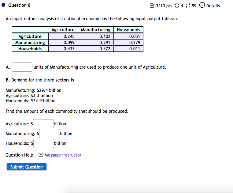 Solved An input-output analysis of a national economy has | Chegg.com