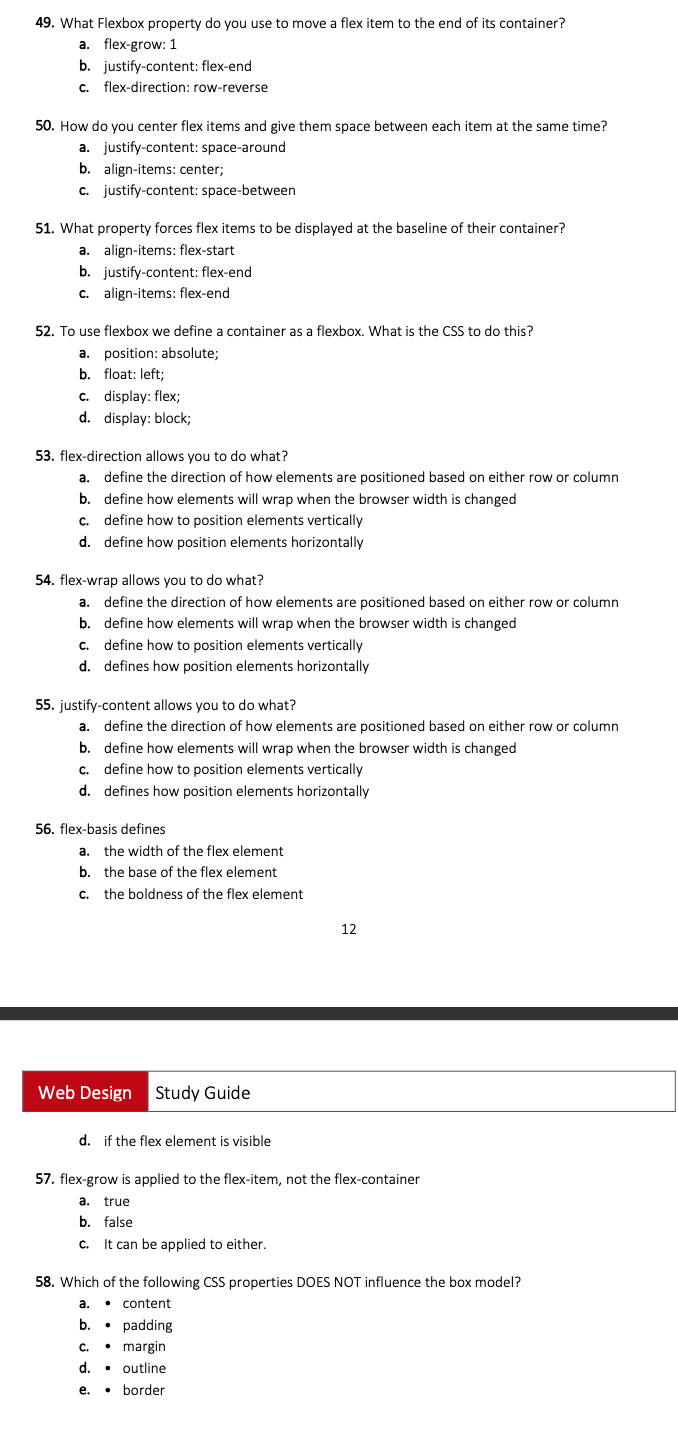 Solved 49. What Flexbox property do you use to move a flex | Chegg.com