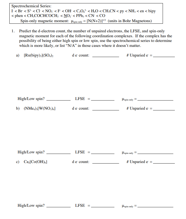 Solved Spectrochemical Series: I | Chegg.com