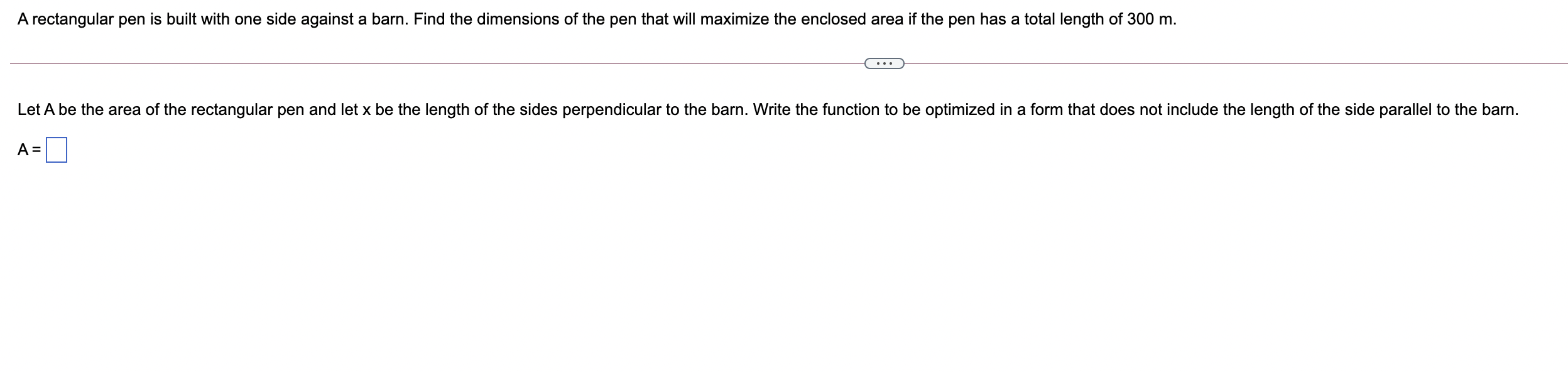 Solved A rectangular pen is built with one side against a | Chegg.com