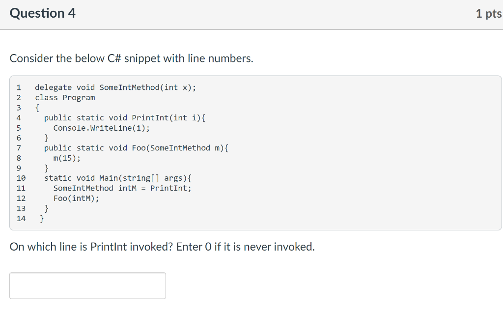 Solved Consider the below C\# snippet with line numbers. On | Chegg.com
