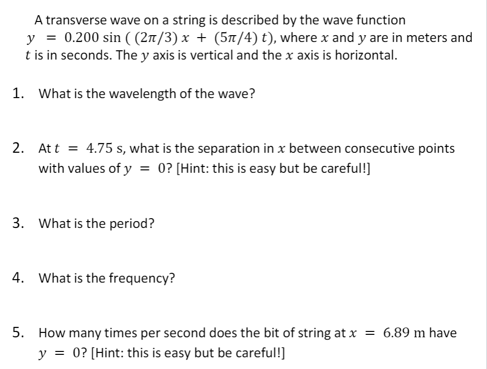 Solved A Transverse Wave On A String Is Described By The