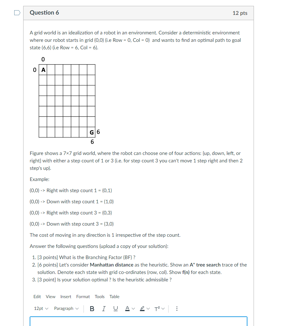 Solved Question 6 12 pts A grid world is an idealization of | Chegg.com