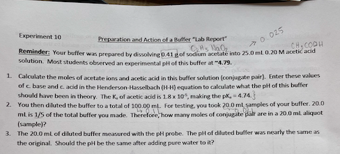 Solved your buffer was prepared by dissolving 0.41g of | Chegg.com