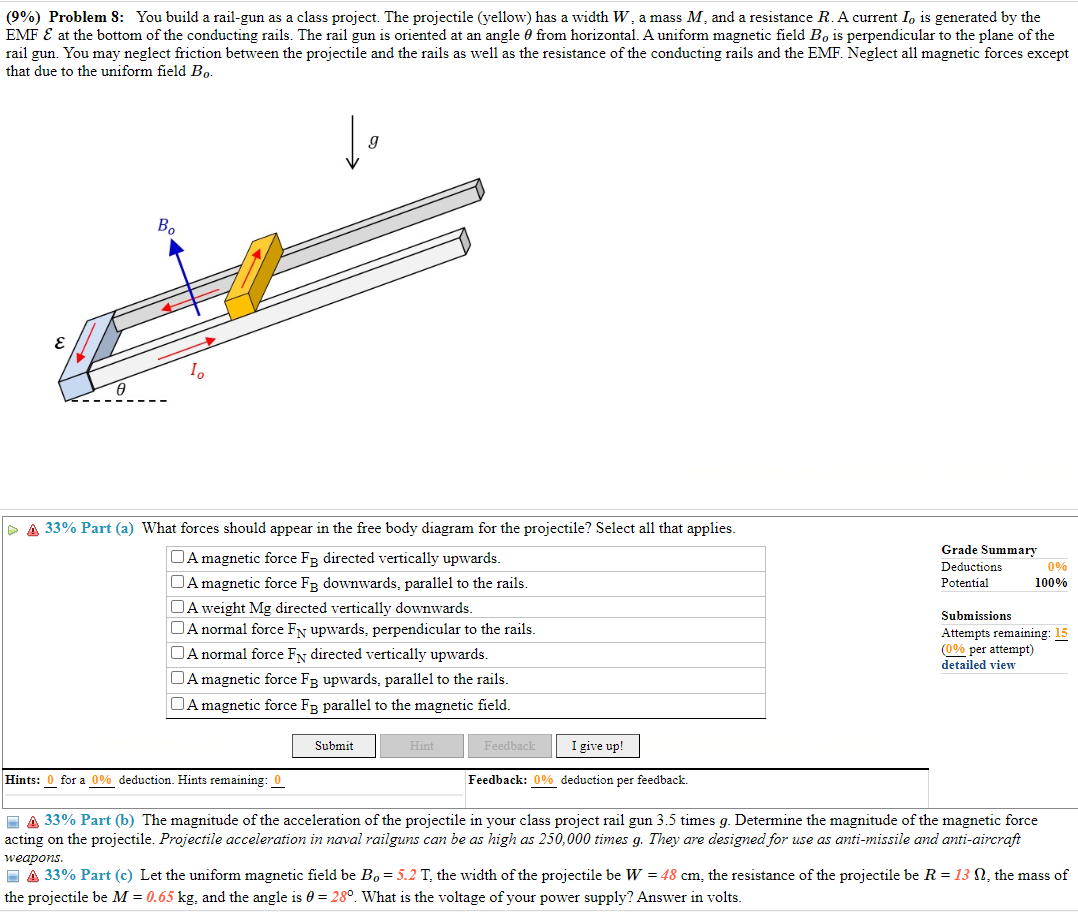 Solved (9%) Problem 8: You build a rail-gun as a class | Chegg.com