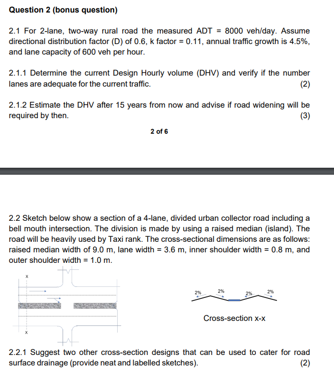 Solved 2.1 For 2-lane, two-way rural road the measured | Chegg.com