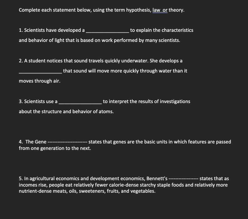 Solved Complete each statement below, using the term | Chegg.com