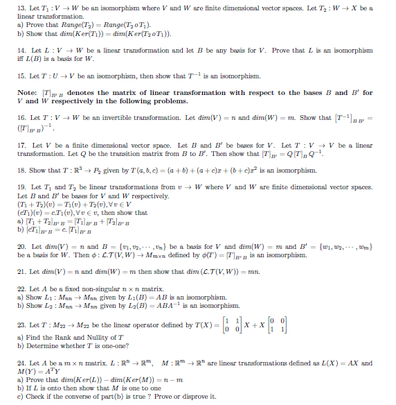 Solved 13 Let T1 V → W Be An Isomorphism Where V And W 