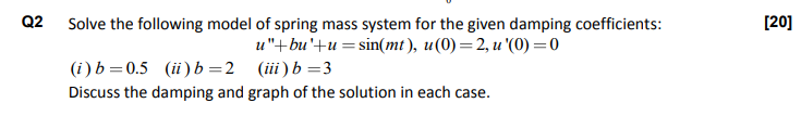 Solved 12 Solve the following model of spring mass system | Chegg.com