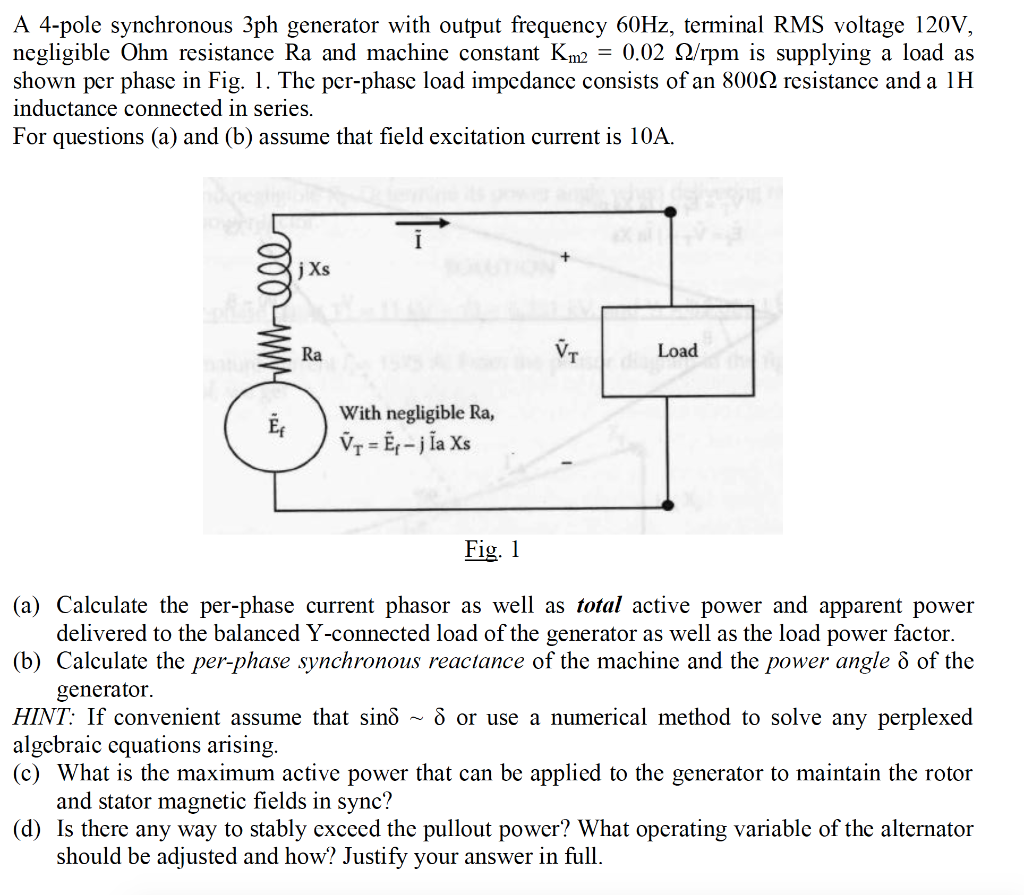 Solved A 4-pole synchronous 3ph generator with output | Chegg.com