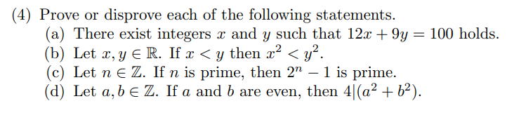 Solved (4) Prove or disprove each of the following | Chegg.com