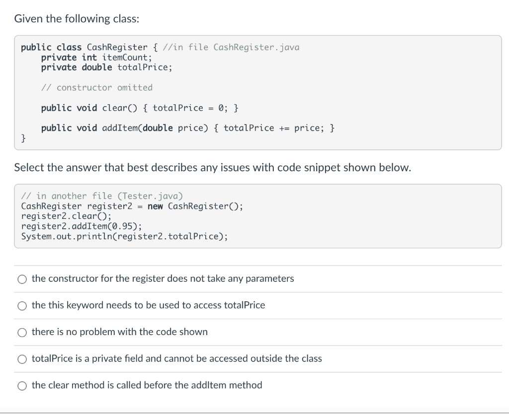 Solved Given the following class: public class CashRegister | Chegg.com