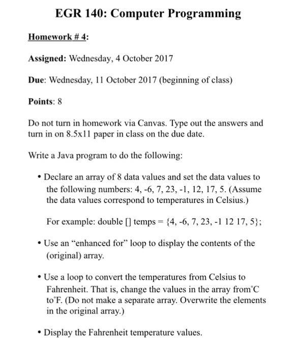 Solved EGR 140: Computer Programming Homework # 4: Assigned: | Chegg.com
