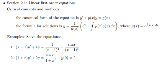Solved Section 2.1: Linear first order equations Critical | Chegg.com