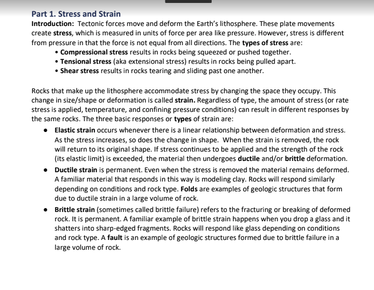 Solved Part 1. Stress and Strain Introduction: Tectonic | Chegg.com