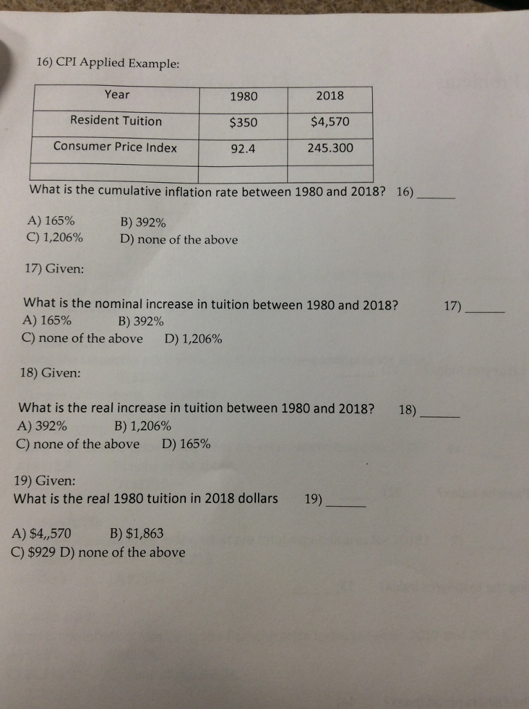 Solved 16) CPI Applied Example: Year Resident Tuition | Chegg.com