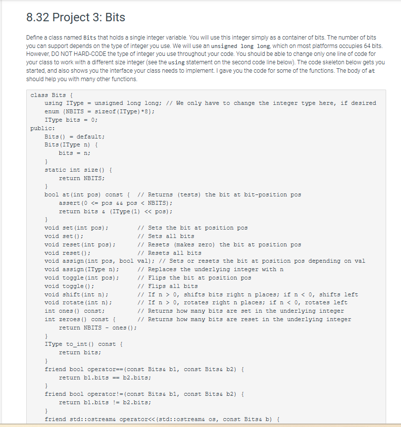 Solved 8.32 Project 3: Bits Define a class named Bits that | Chegg.com