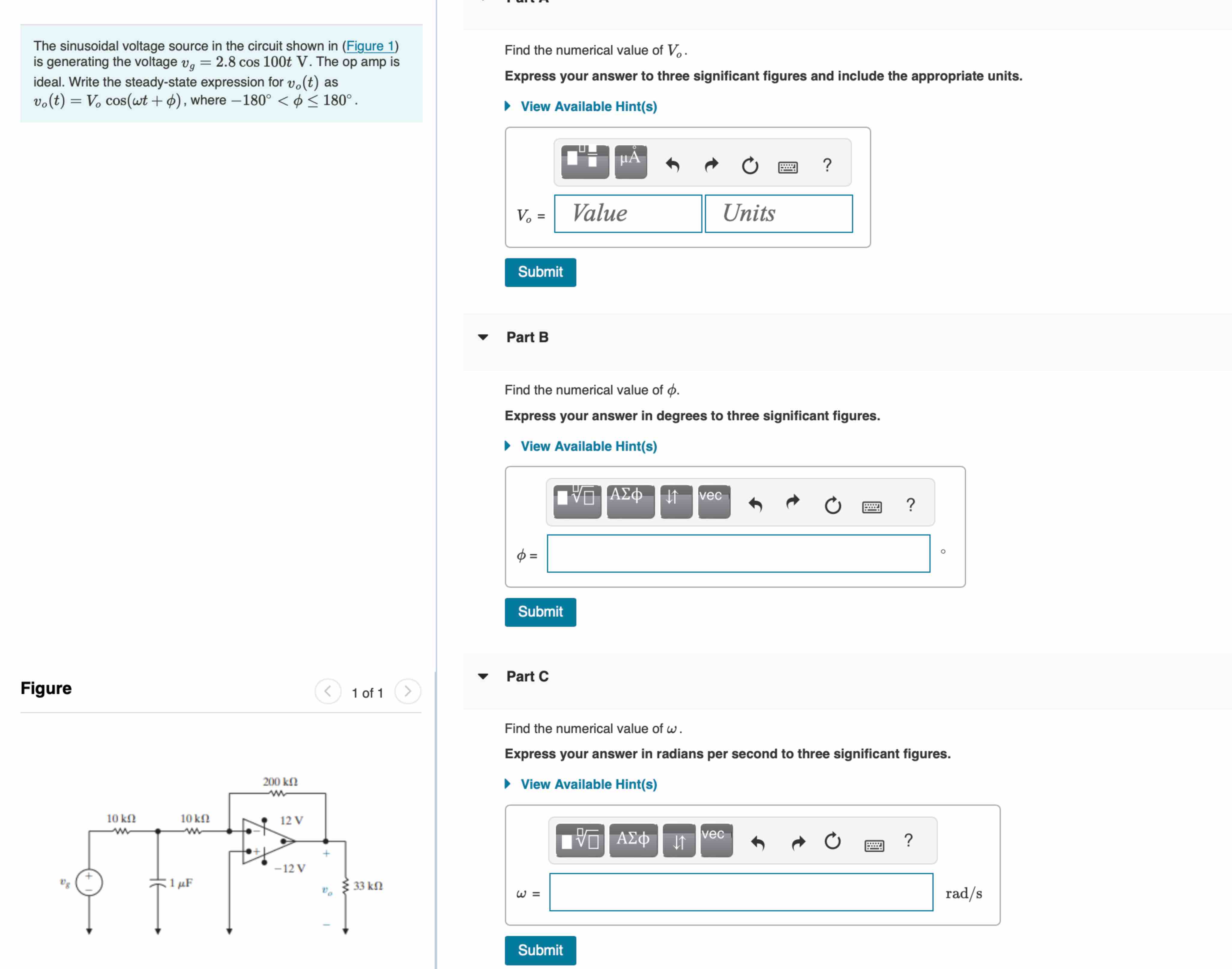 Solved The sinusoidal voltage source in the circuit shown in | Chegg.com