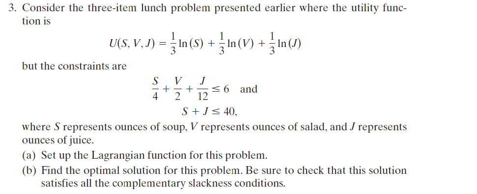 Solved 3. Consider the three-item lunch problem presented | Chegg.com