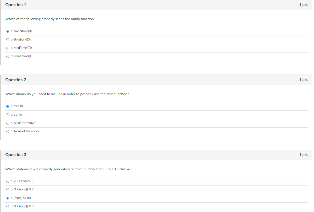 Solved Which of the following properly seeds the rand() | Chegg.com