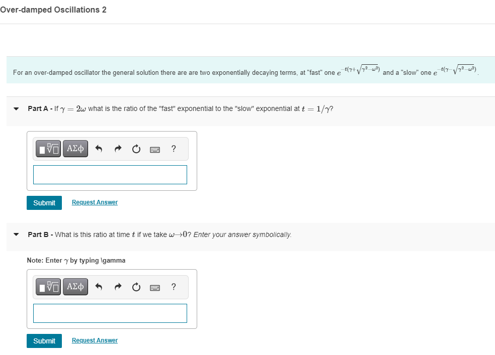 Solved Over-damped Oscillations 2 For an over-damped | Chegg.com