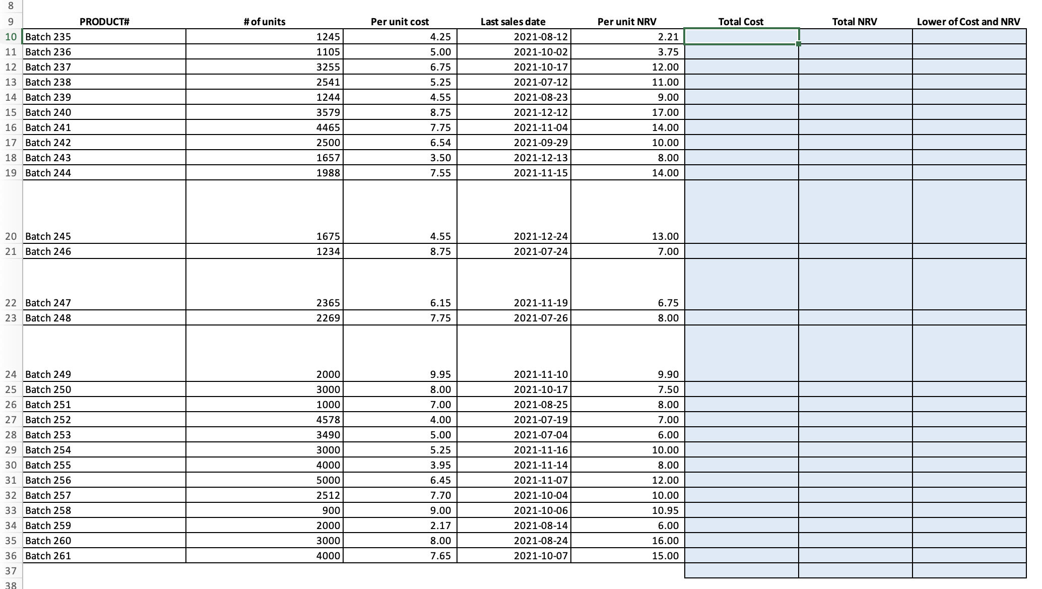 Solved Complete a lower cost and net realizable value | Chegg.com