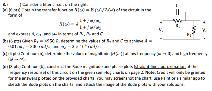 Solved + 3.( ) Consider a filter circuit on the right. C (a) | Chegg.com