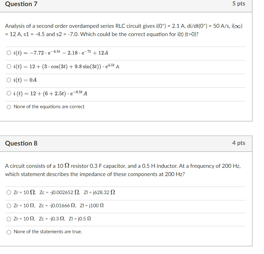Solved Analysis of a second order overdamped series RLC | Chegg.com