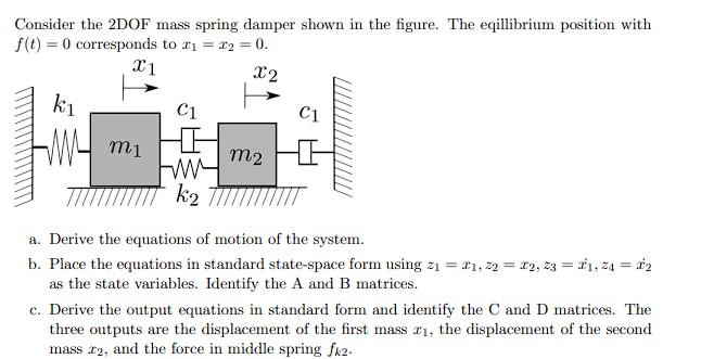 Solved Consider the 2DOF mass spring damper shown in the | Chegg.com