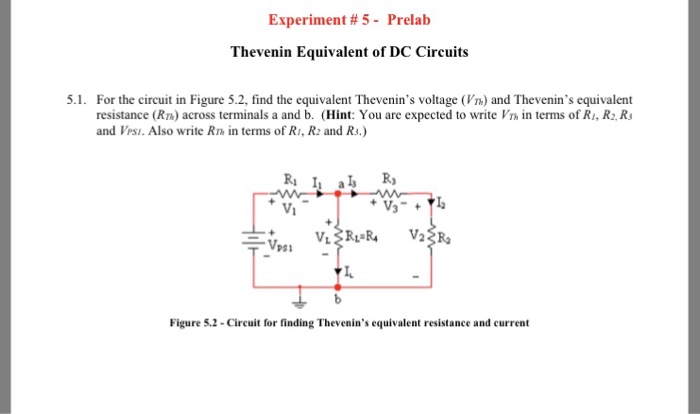 Solved Experiment # 5-Prelab Thevenin Equivalent of DC | Chegg.com