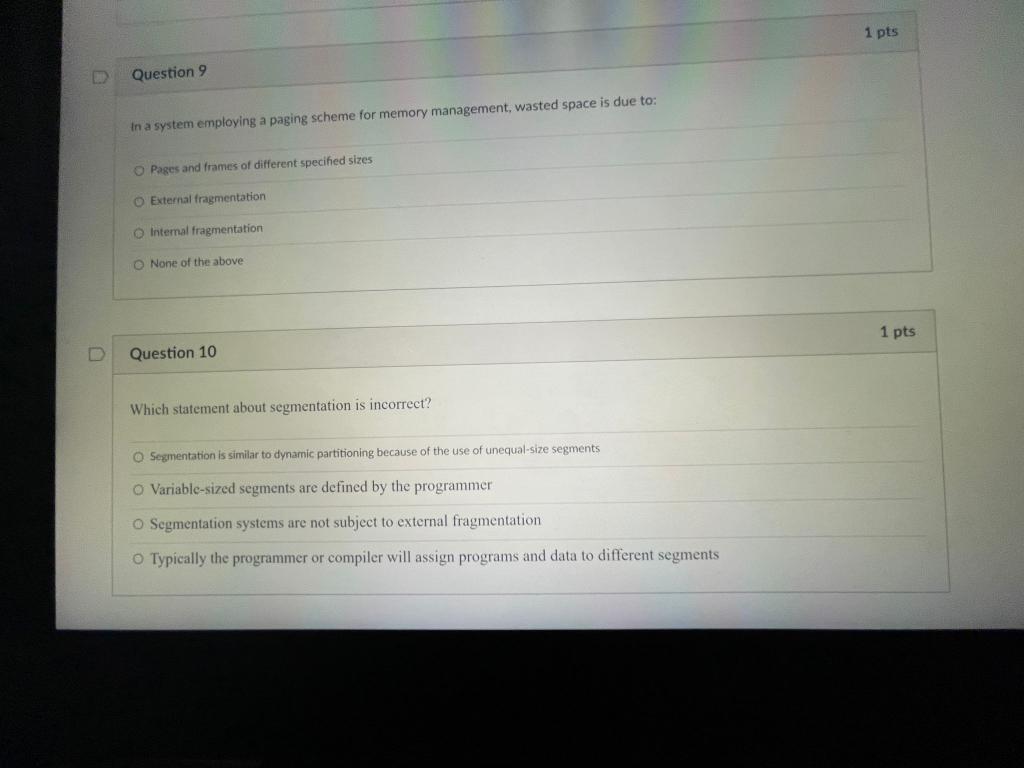 Solved 1 pts Question 5 A simple paging memeory mangement | Chegg.com