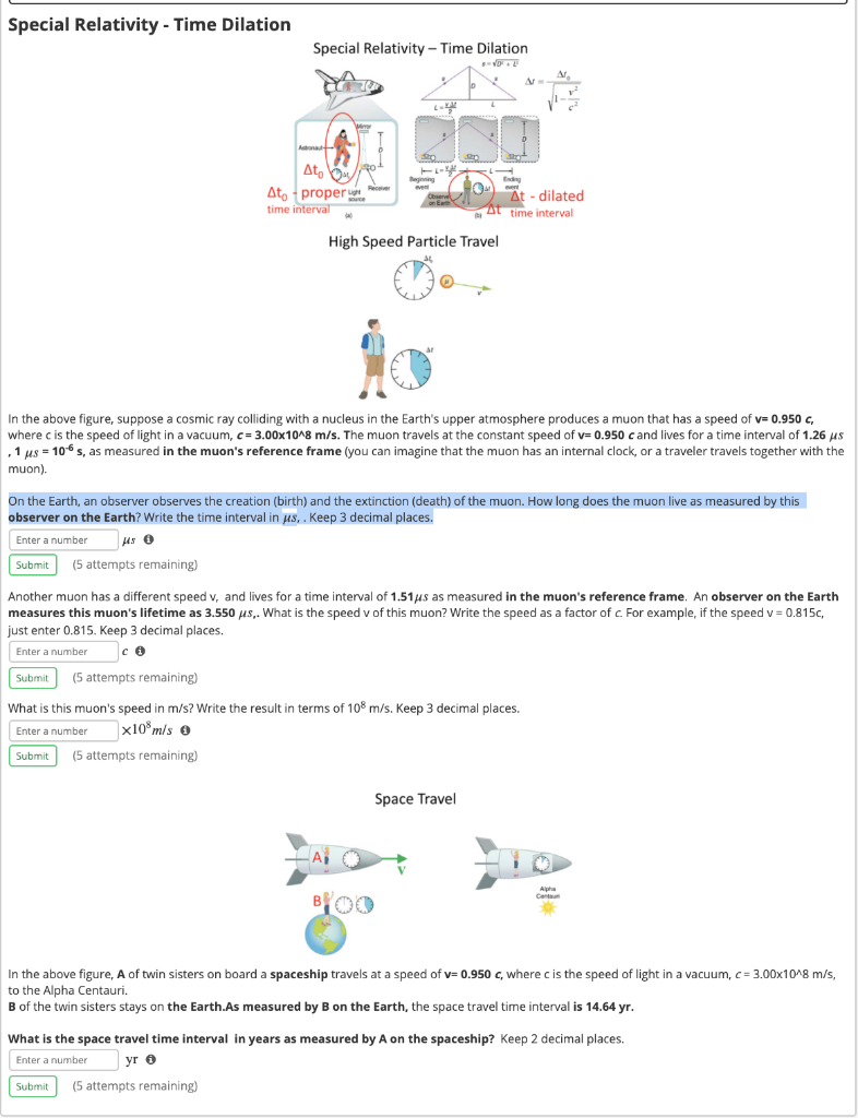 Solved Special Relativity - Time Dilation Special Relativity | Chegg.com