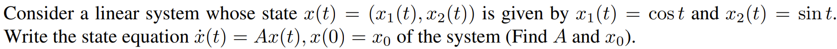 Solved Consider a linear system whose state | Chegg.com