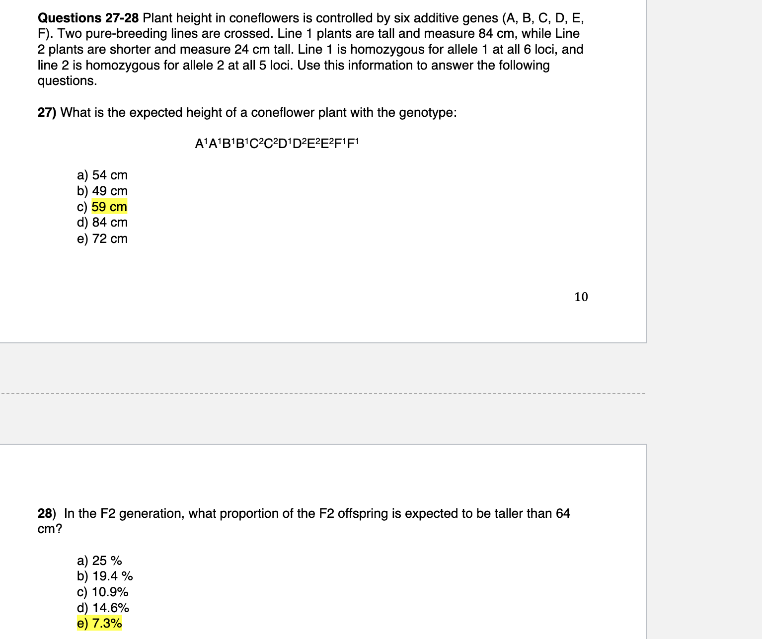 Questions 27-28 Plant height in coneflowers is | Chegg.com