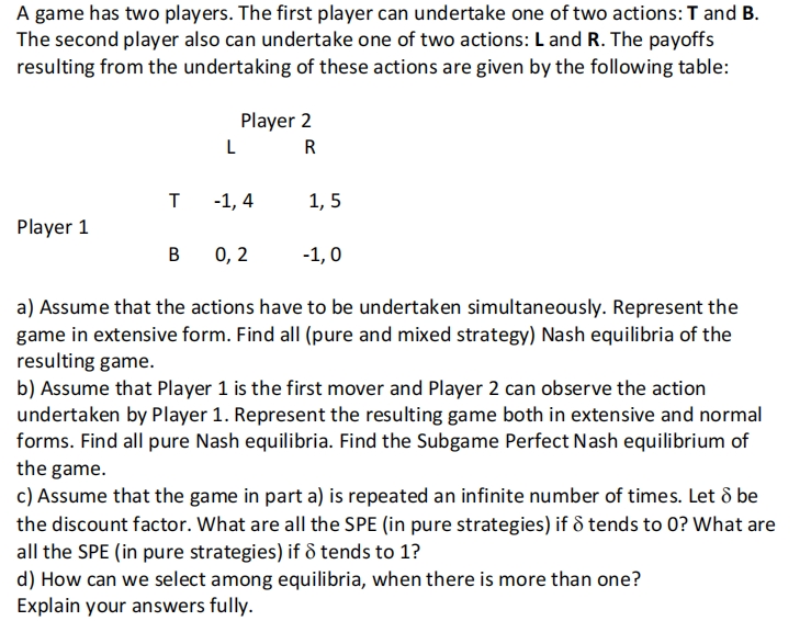 Solved A game has two players. The first player can | Chegg.com