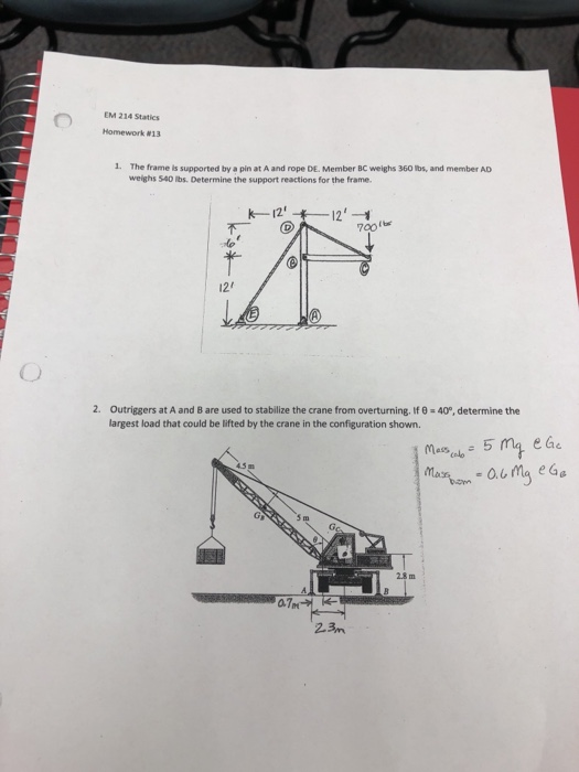 Solved EM 214 Statics Homework #13 1. The frame is supported | Chegg.com