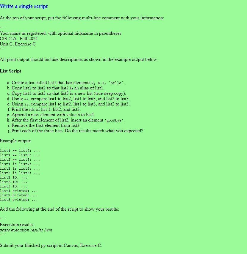 Solved Write A Single Script At The Top Of Your Script Put