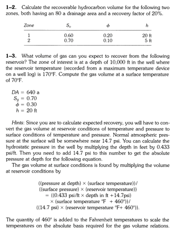 1-2. Calculate the recoverable hydrocarbon volume for | Chegg.com