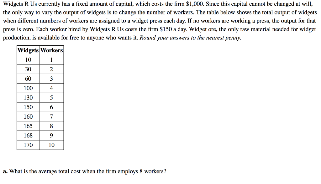 Solved Widgets R Us currently has a fixed amount of capital, | Chegg.com
