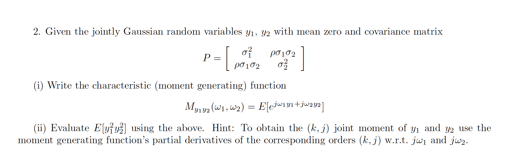 2. Given the jointly Gaussian random variables y1, y2 | Chegg.com