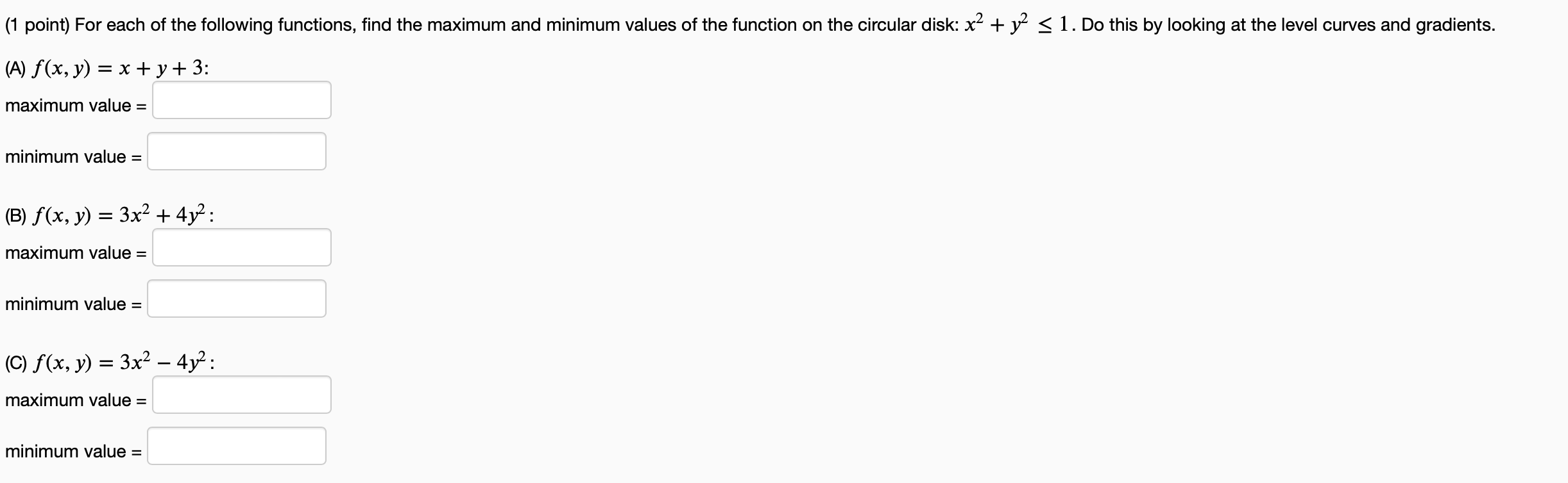 Solved (1 point) For each of the following functions, find | Chegg.com