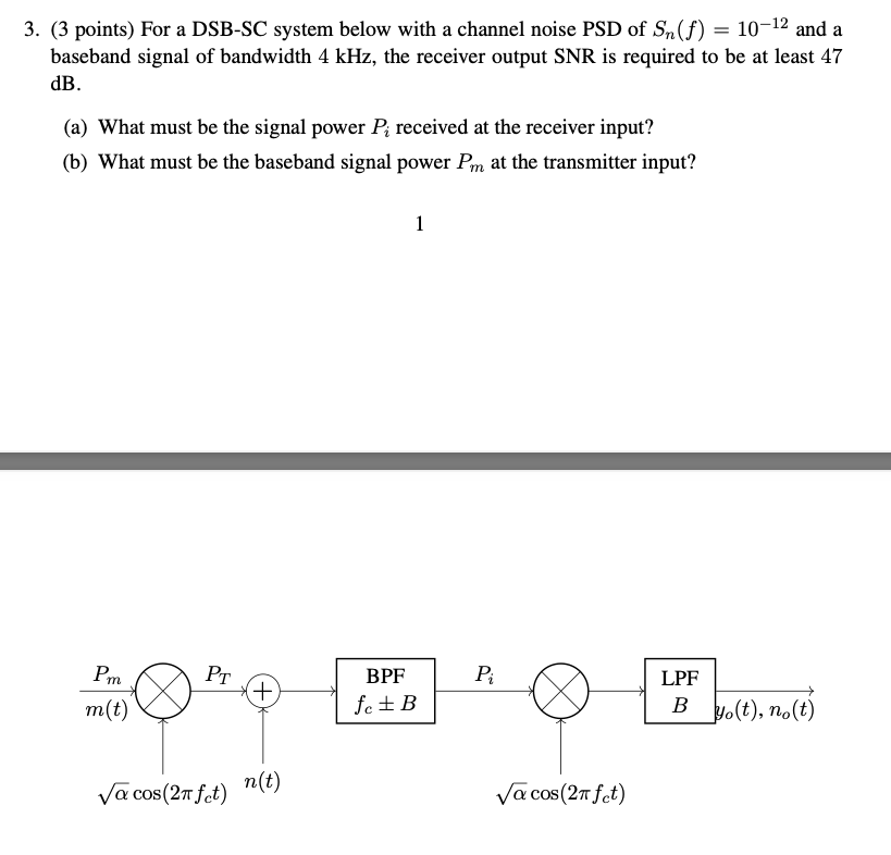 Solved 3. (3 points) For a DSB-SC system below with a | Chegg.com