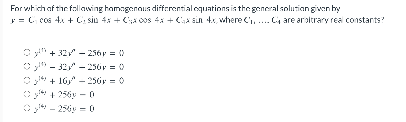Solved For which of ﻿the following homogenous differential | Chegg.com