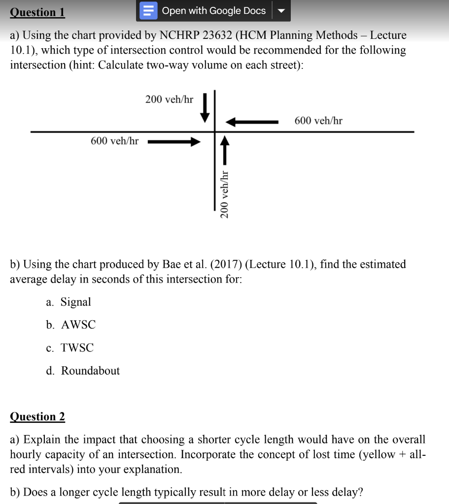 Solved a) Using the chart provided by NCHRP 23632 (HCM | Chegg.com