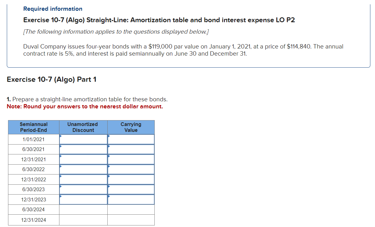 Solved Required information Exercise 10-7 (Algo) | Chegg.com