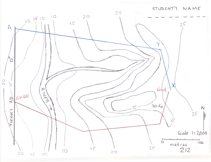 Solved Using the contours on the map provided, draw a | Chegg.com