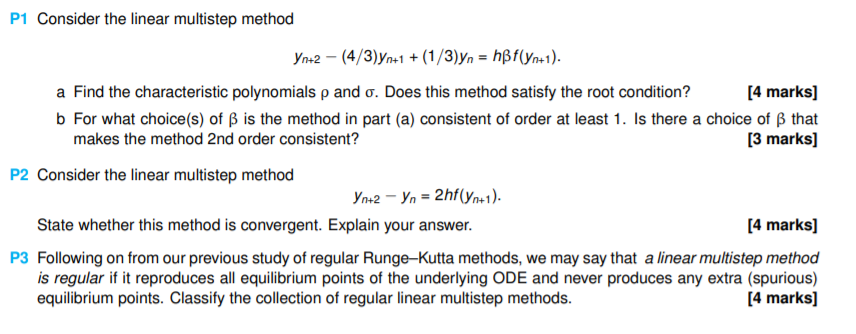 P1 Consider the linear multistep method Yn+2 – | Chegg.com